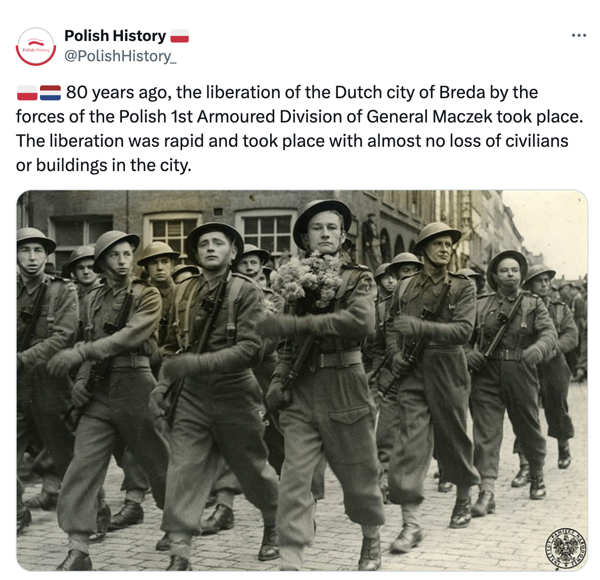 80 years ago the Polish 1st Armoured Division of Gen. Maczek liberated ...