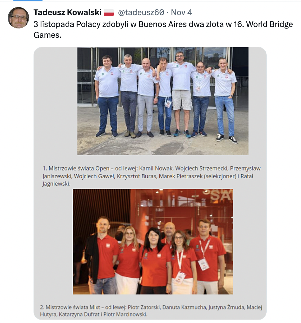 Polish team wins two gold medals in Bridge Olympics in Buenos Aires ...